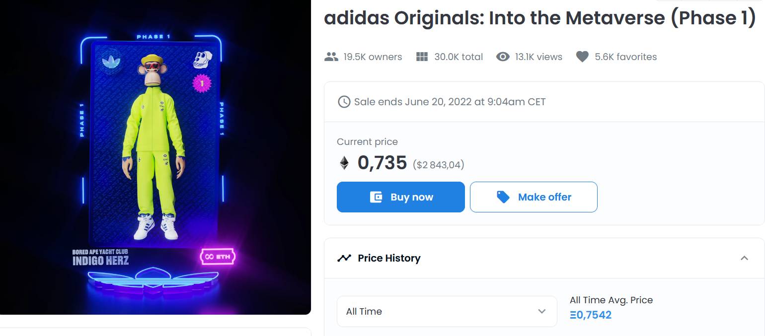 Adidas gagne près de 6000 ETH avec sa vente NFT - Coins.fr